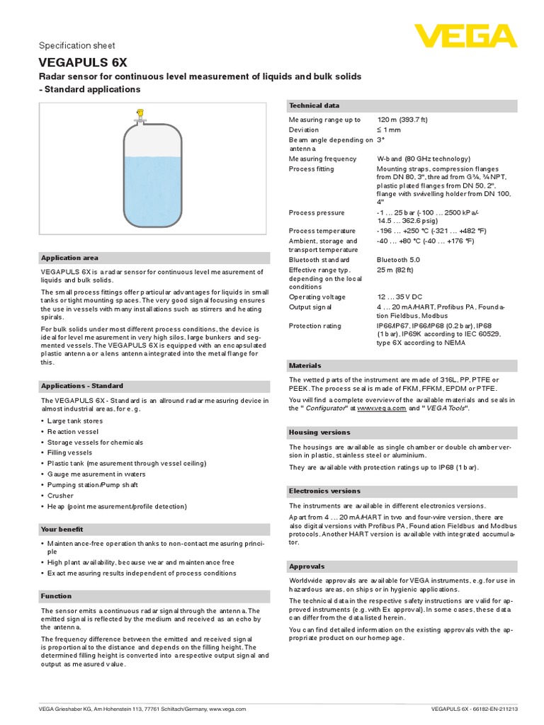 EN Data Sheet VEGAPULS 6X Standard Applications | PDF | Bluetooth ...