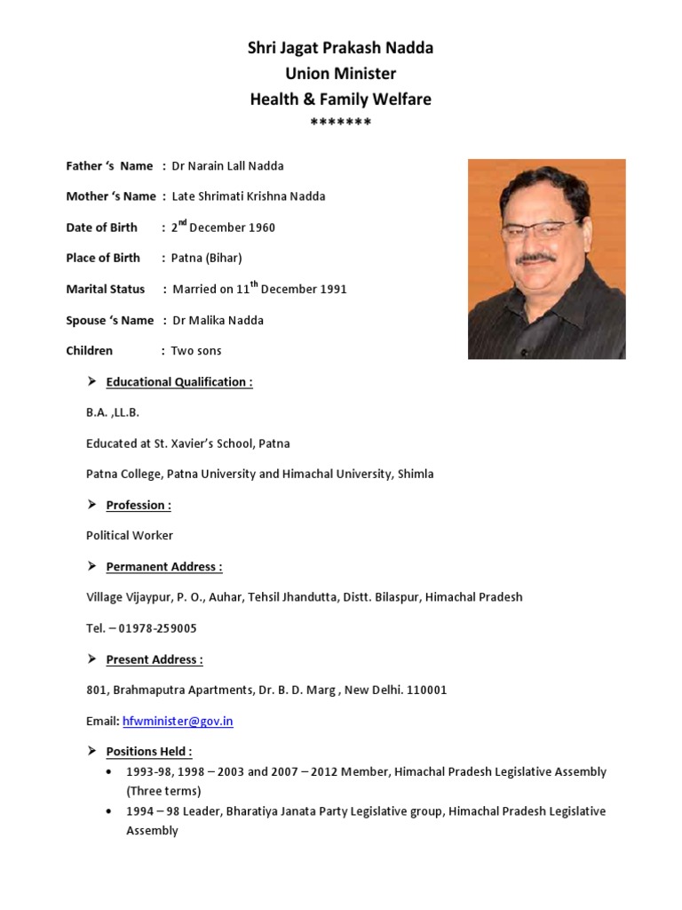CVShri Jagat Prakash Nadda Final | PDF | Politics Of India | Government