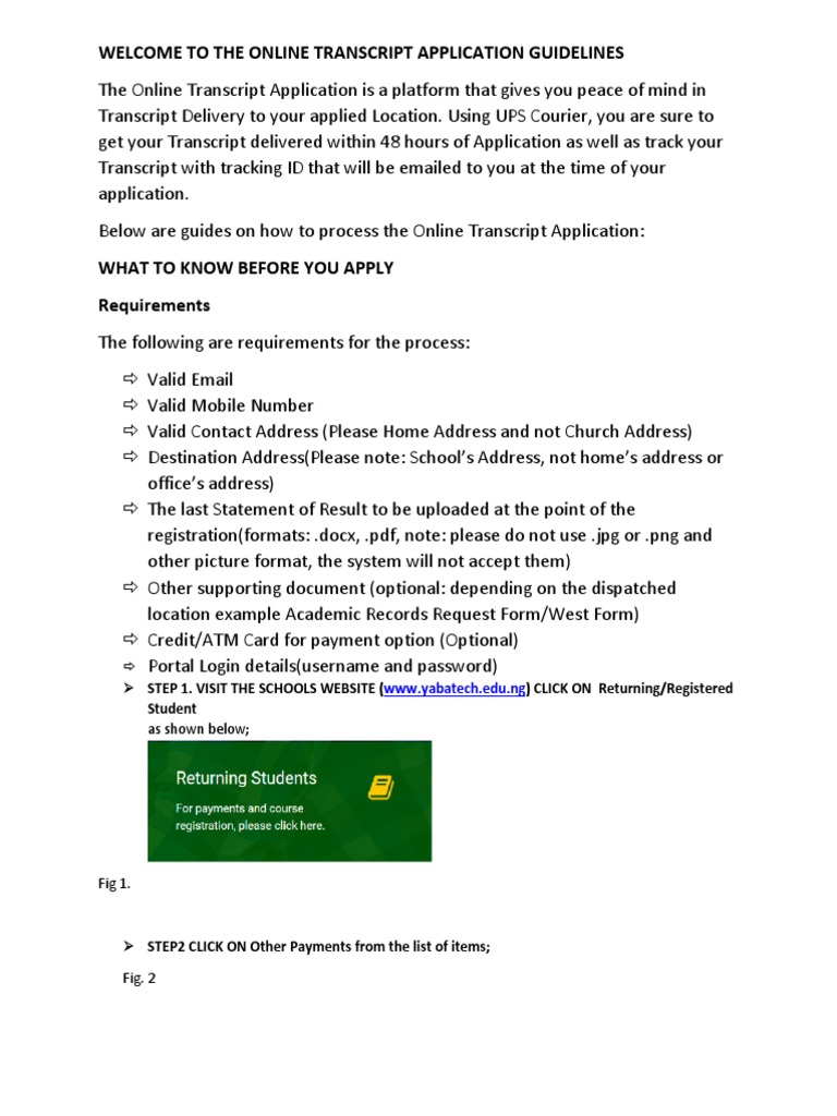Welcome To The Online Transcript Application Guidelines | Download Free ...