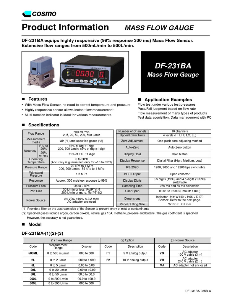 Product Information: DF-231BA | Download Free PDF | Flow Measurement ...