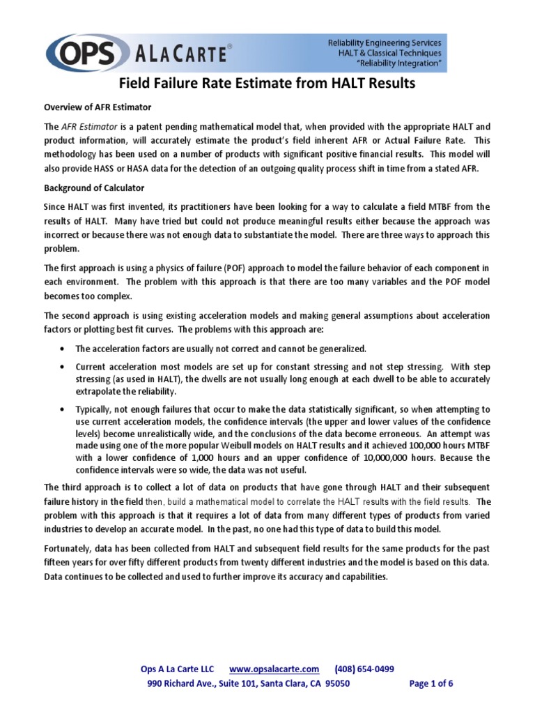 Field Failure Rate Estimate From HALT Results: Overview of AFR ...