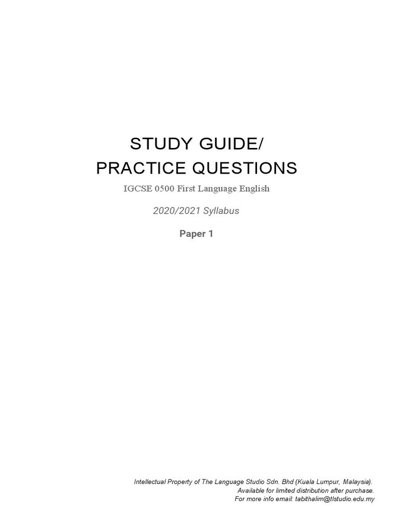 Study Guide/ Practice Questions: IGCSE 0500 First Language English | PDF