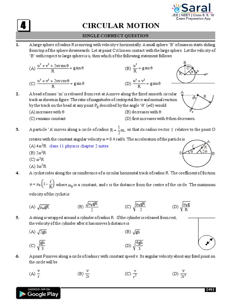 Circular Motion JEE Advanced Important Questions | PDF | Acceleration ...