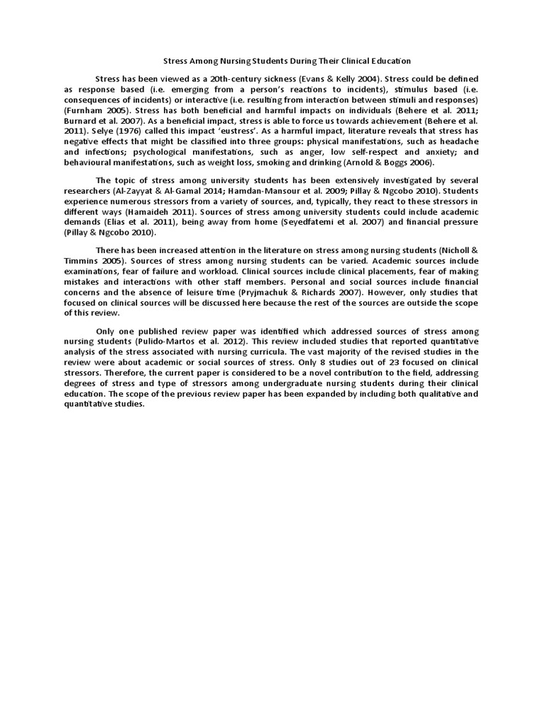 Stress Among Nursing Students During Clinical Education: A Focus on Sources of Stress in the ...