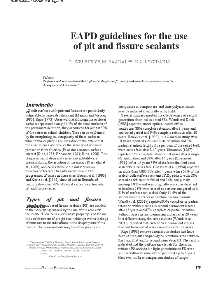 EAPD Guidelines For The Use of Pit and Fissure Sealants: Introductio N ...