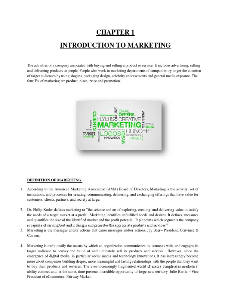 Chapter 1 Intro. To Marketing | Download Free PDF | Marketing | Sales