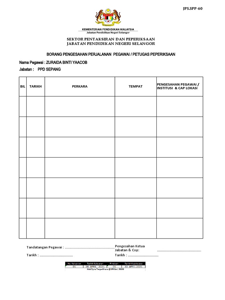 Jps - spp-60 Borang Pengesahan Perjalanan Petugas | PDF