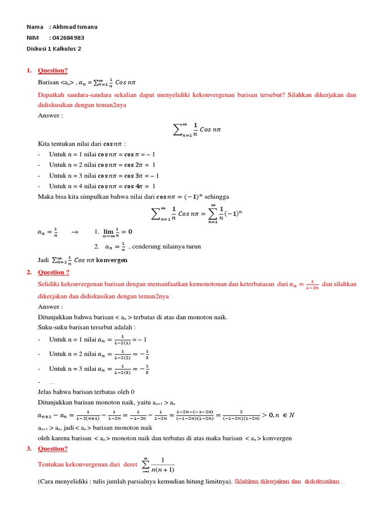 Kekonvergenan Deret dalam Kalkulus 2 | PDF | Metode & Bahan Ajar
