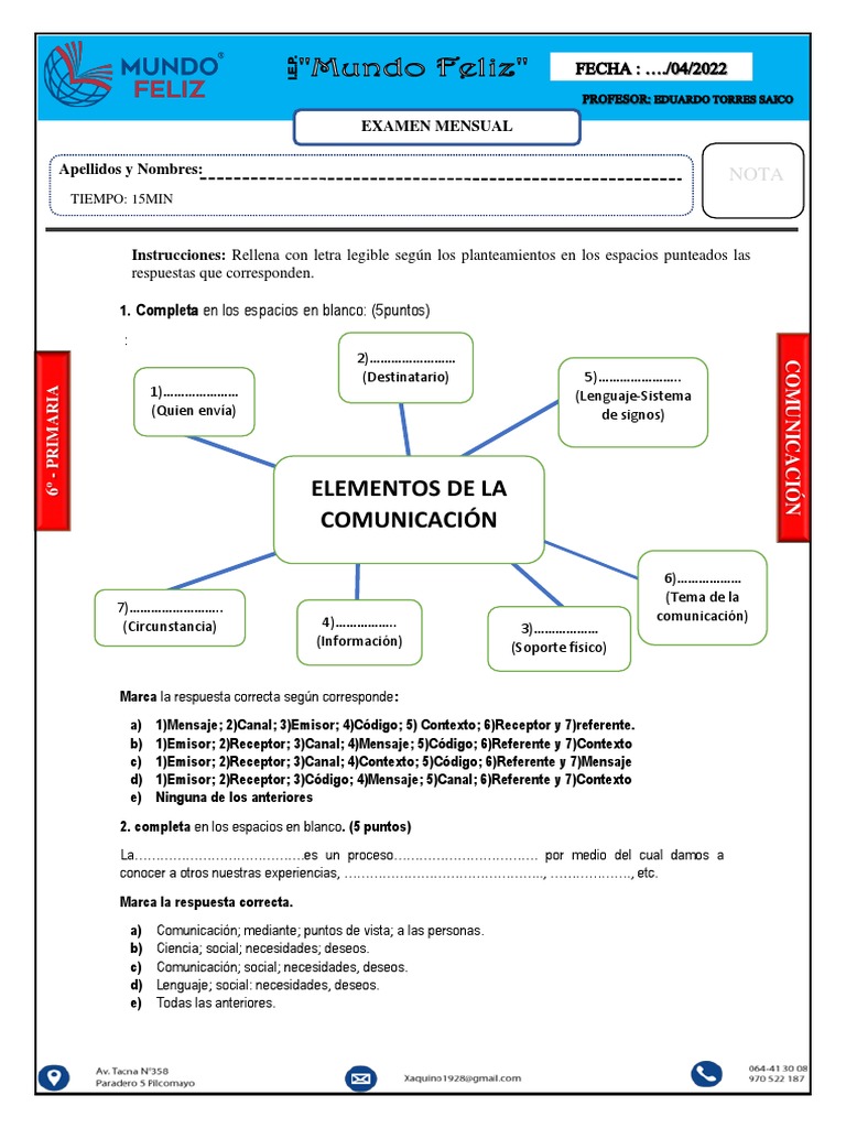 Examen de Comunicación 6to Primaria | PDF | Comunicación | Ciencia ...