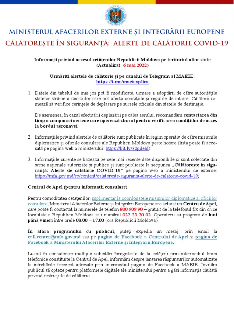 06.05.2022 Alerte de Calatorie Covid-19 0 | PDF
