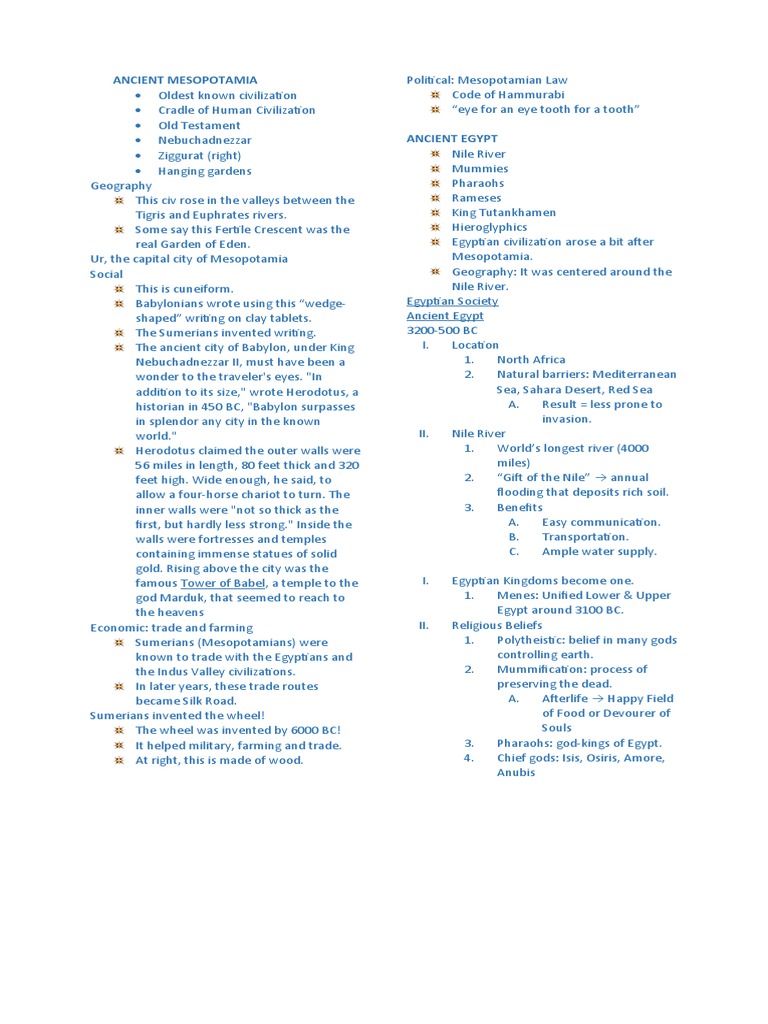 Mesopotamia and Egypt Handout | PDF | Ancient Egypt | Mesopotamia