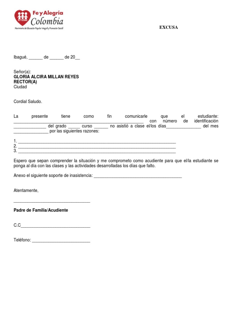 Excusa de ausencia escolar | PDF