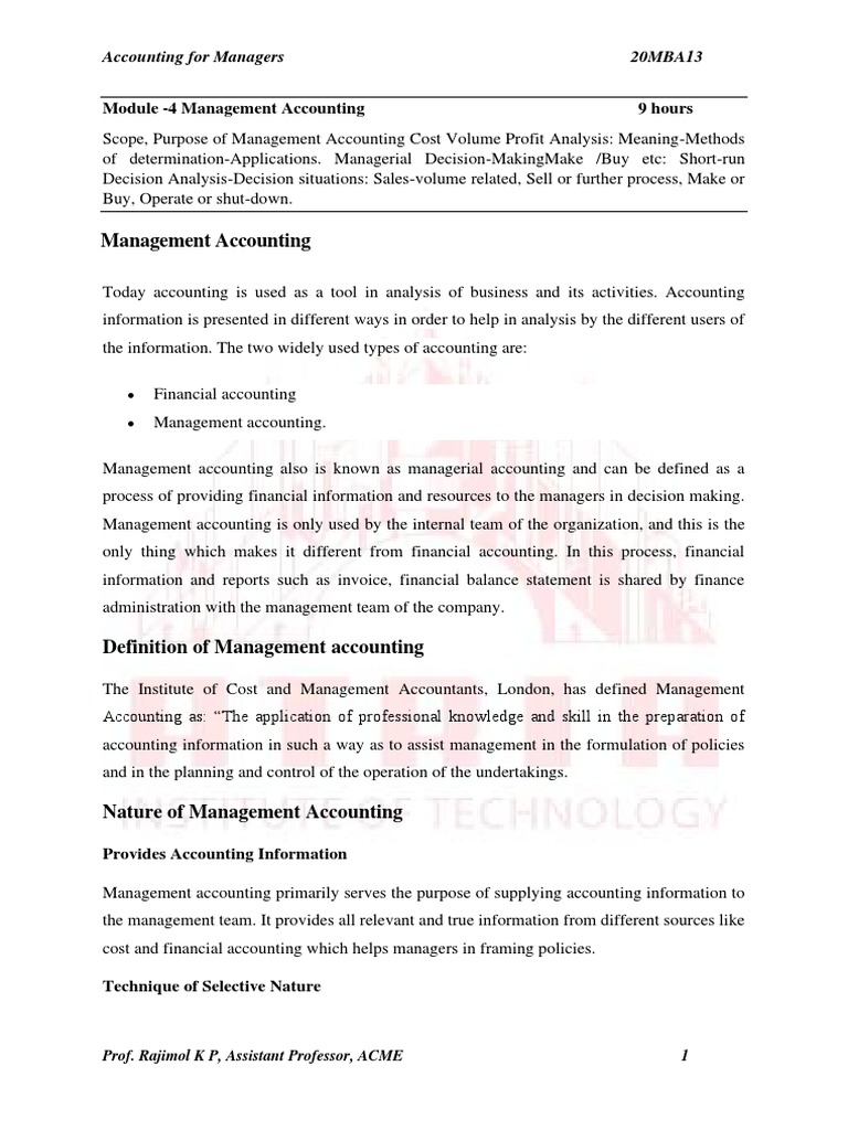 Module 4 Management Accounting | PDF | Management Accounting | Accounting