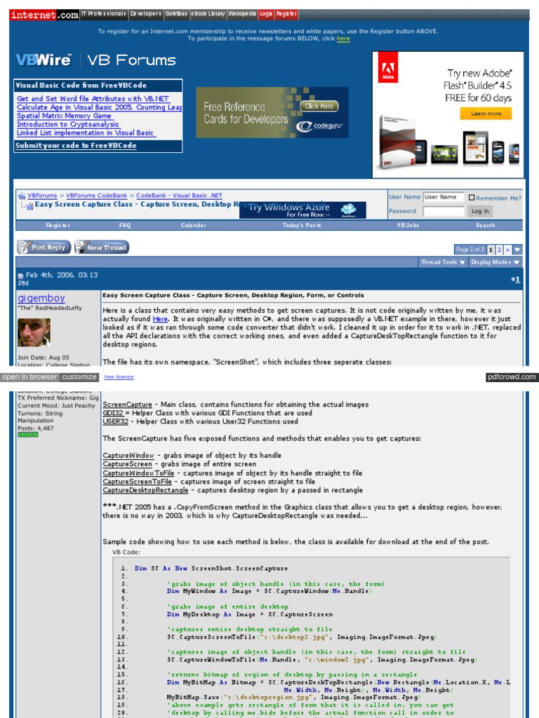 Gigemboy: Visual Basic Code From Freevbcode | PDF | Screenshot | Areas ...