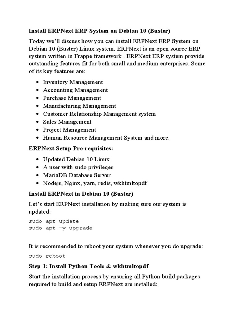 Install ERPNext ERP System On Debian 10 (Buster) | PDF | Enterprise ... Install ERPNext ERP System On Debian 10 (Buster) | PDF | Enterprise ...