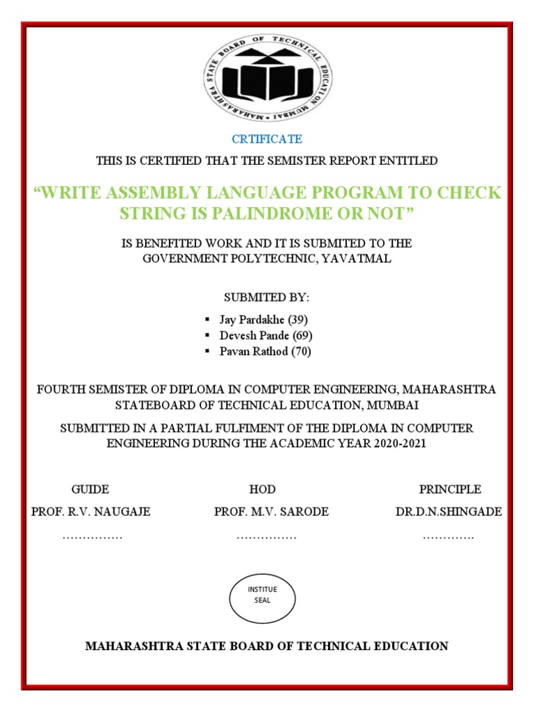 Write Assembly Language Program To Check String Is Palindrome or Not | PDF | Assembly Language ...