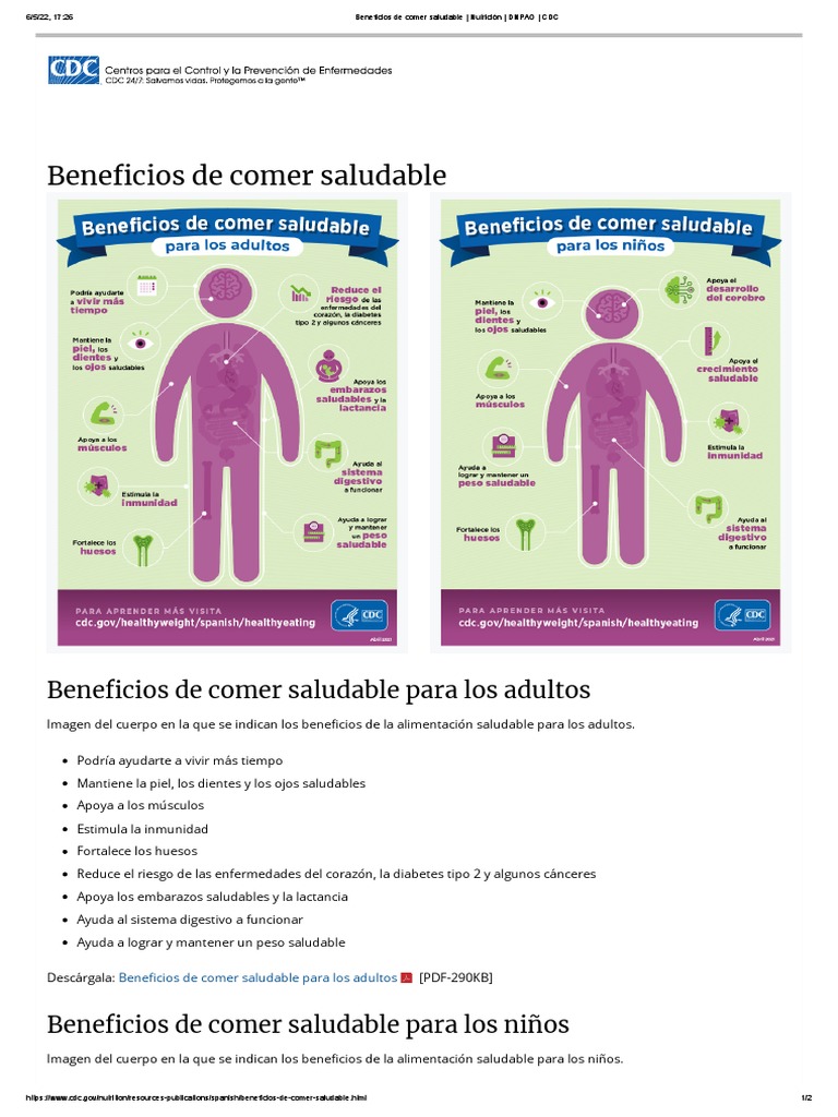 Beneficios de Comer Saludable - Nutrición - DNPAO - CDC | PDF ...