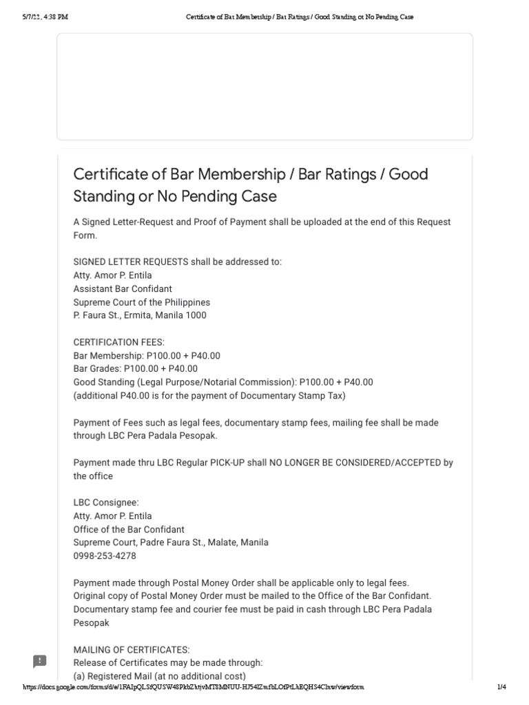 Bar Membership Certificate Request Guide | PDF | Mail | Registered Mail