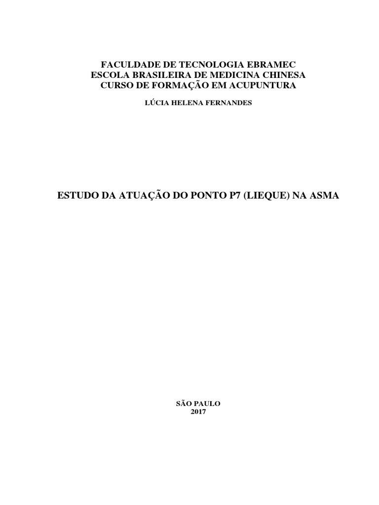 Estudo Da Atuação Do Ponto P7 Lieque Na Asma | PDF | Acupuntura | Asma