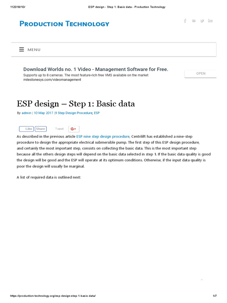 ESP Design - Step 1 - Basic Data - Production Technology | PDF