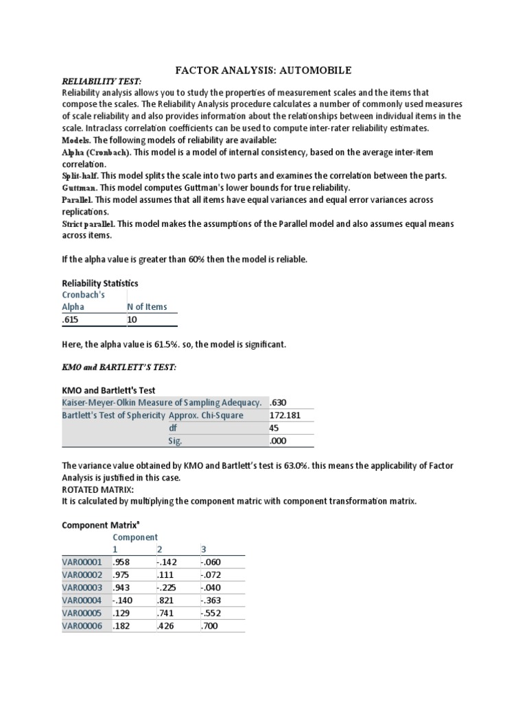 Factor Analysis: Automobile: Reliability Test | PDF | Principal ...