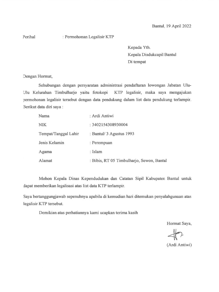 Surat Permohonan Legalisir | PDF