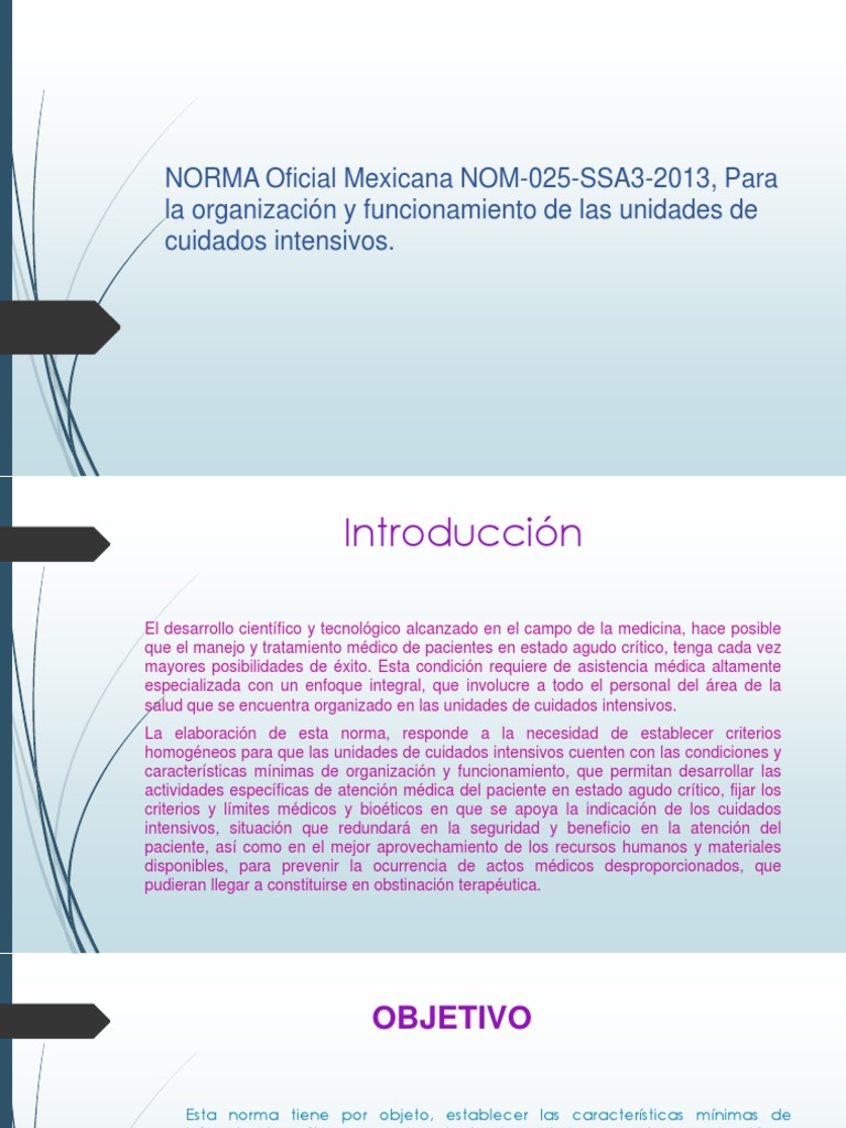 NORMA Oficial Mexicana NOM-025-SSA3-2013 | PDF | Medicina de Cuidados Intensivos | Unidad de ...
