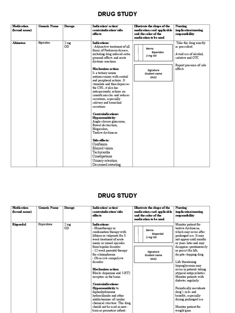 Drug Study: Biperiden | Download Free PDF | Risperidone | Clinical Medicine