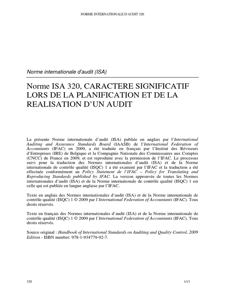 Isa 320 Mars 2012 | PDF | Audit | Audit financier