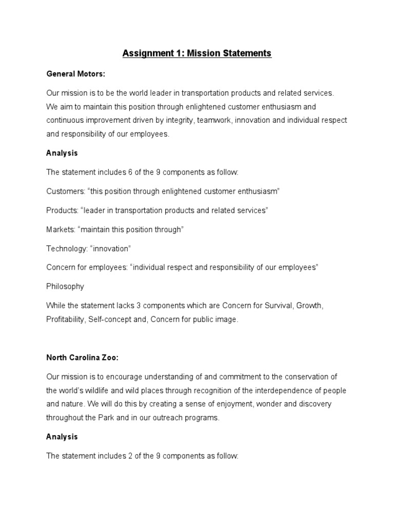 Assignment 1: Mission Statements: General Motors | PDF | Innovation ...
