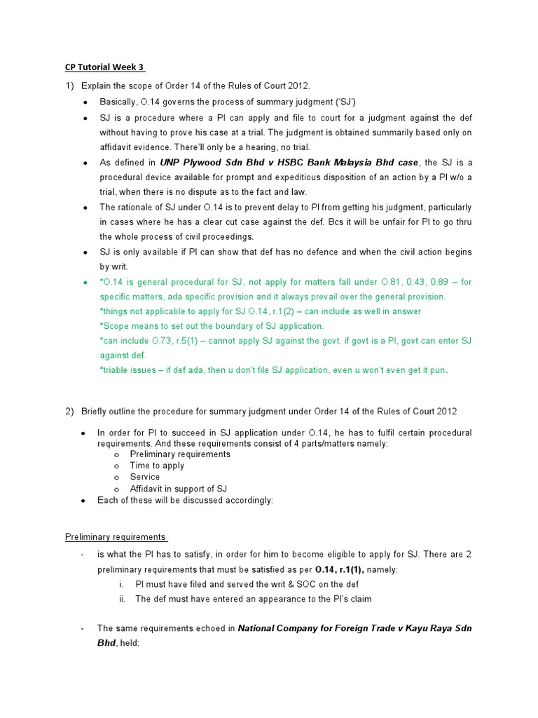 Civil Procedure II, Tutorial 1 | PDF | Affidavit | Judgment (Law)