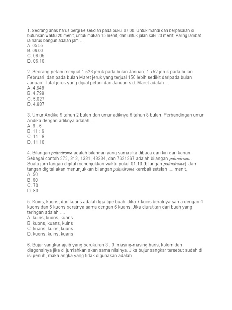 Soal MTK Kelas 6 | PDF
