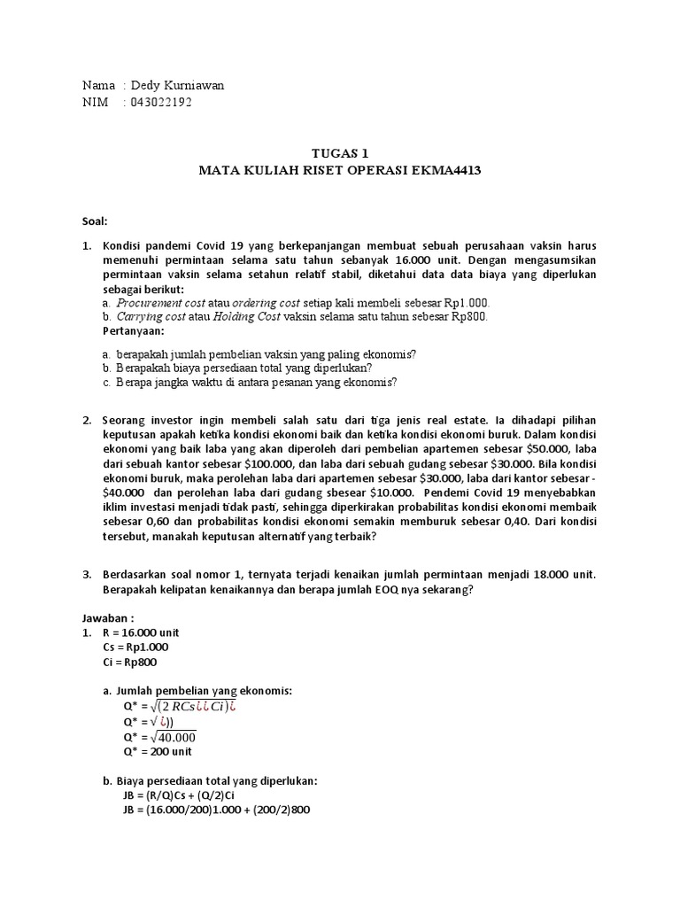 Tugas 1 Ekma4413 | PDF