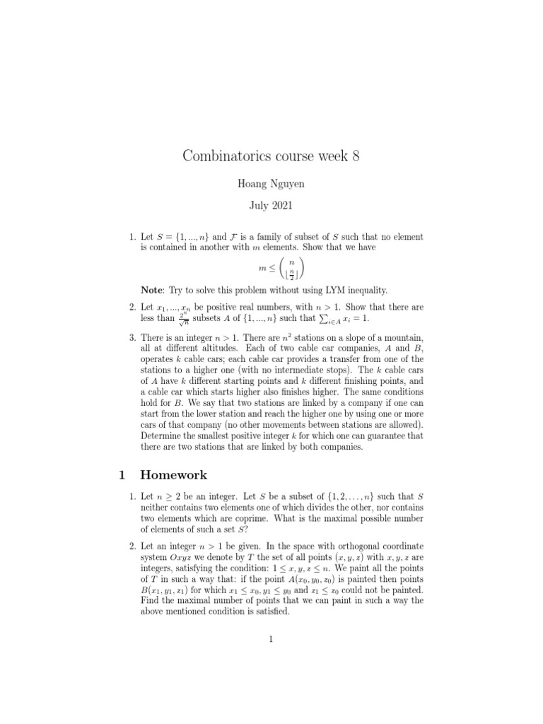 Combinatorics Course Week 8: 1 Homework | PDF | Graph Theory | Mathematical Analysis