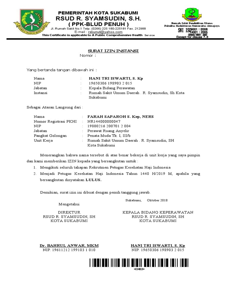 Surat Pernyataan TKHI 2019 Farah | PDF