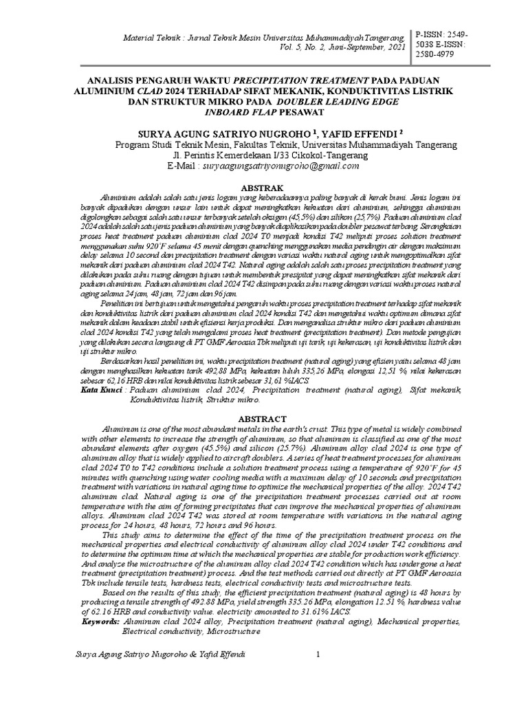 Analisis Pengaruh Waktu Precipitation Treatment Pada Paduan Aluminium Clad 2024 Terhadap Sifat ...