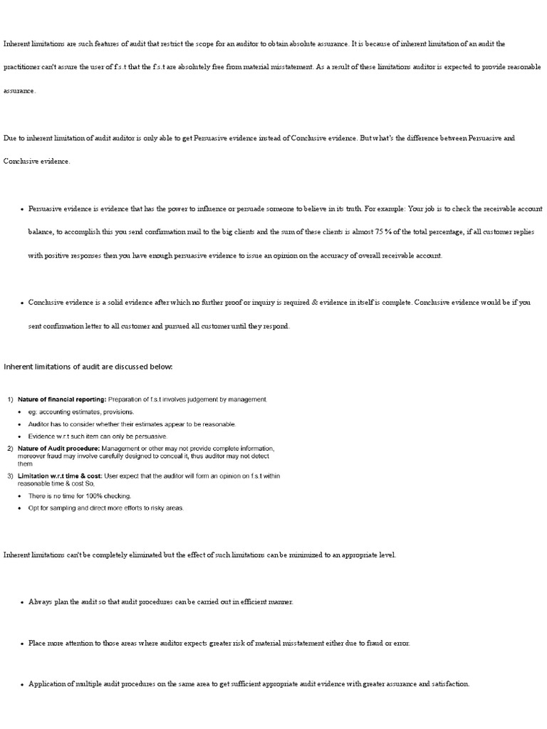 Inherent Limitations in Auditing | PDF