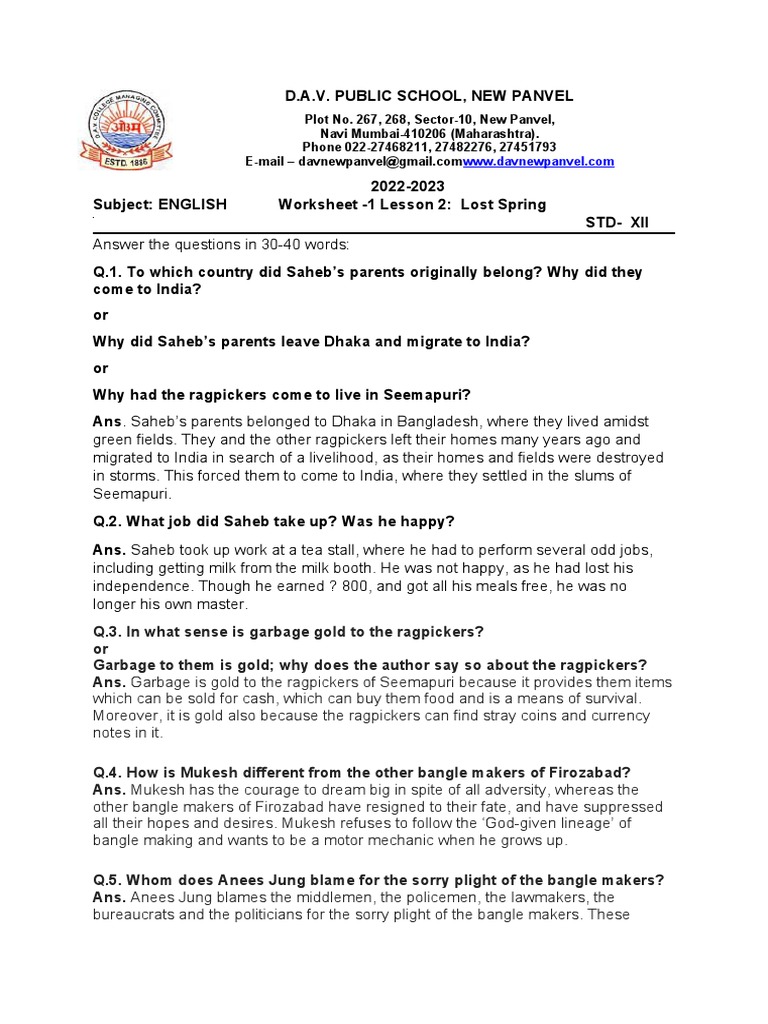 Short and Long Answers - Lost Spring | PDF