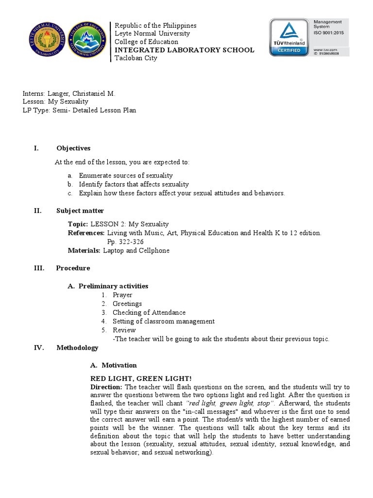 LESSON PLAN - My Sexuality Lesson | PDF | Teachers | Lesson Plan