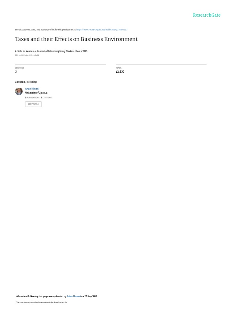 Effects of Taxes on Business Environment | PDF | Taxes | Public Finance
