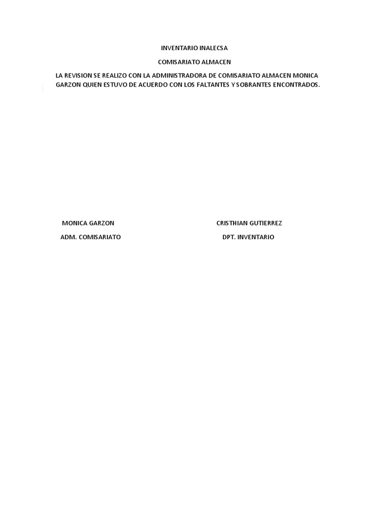 Revisión de Inventario Inalecsa | PDF