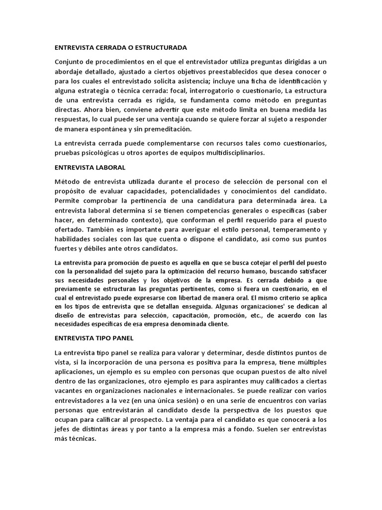 Entrevista Cerrada o Estructurada | PDF | Gestión de recursos humanos ...