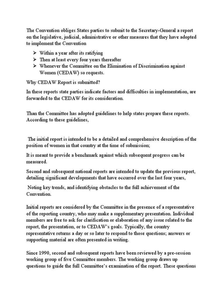 Reporting Cycle of CEDAW Committe | PDF | Convention On The Elimination ...
