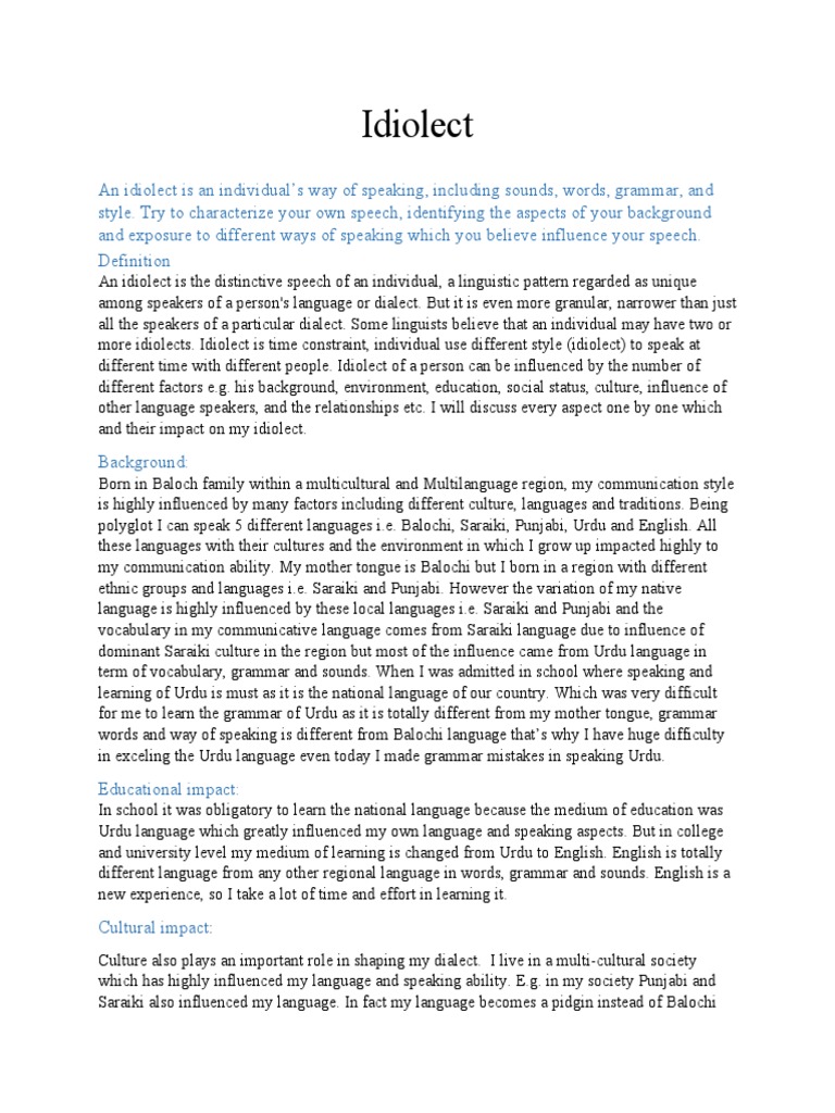 Idiolect | PDF | Vocabulary | Urdu
