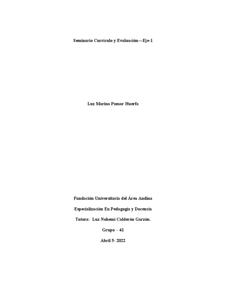 Eje 1 Seminario Curriculo y Evaluacion | PDF | Crecimiento personal y profesional