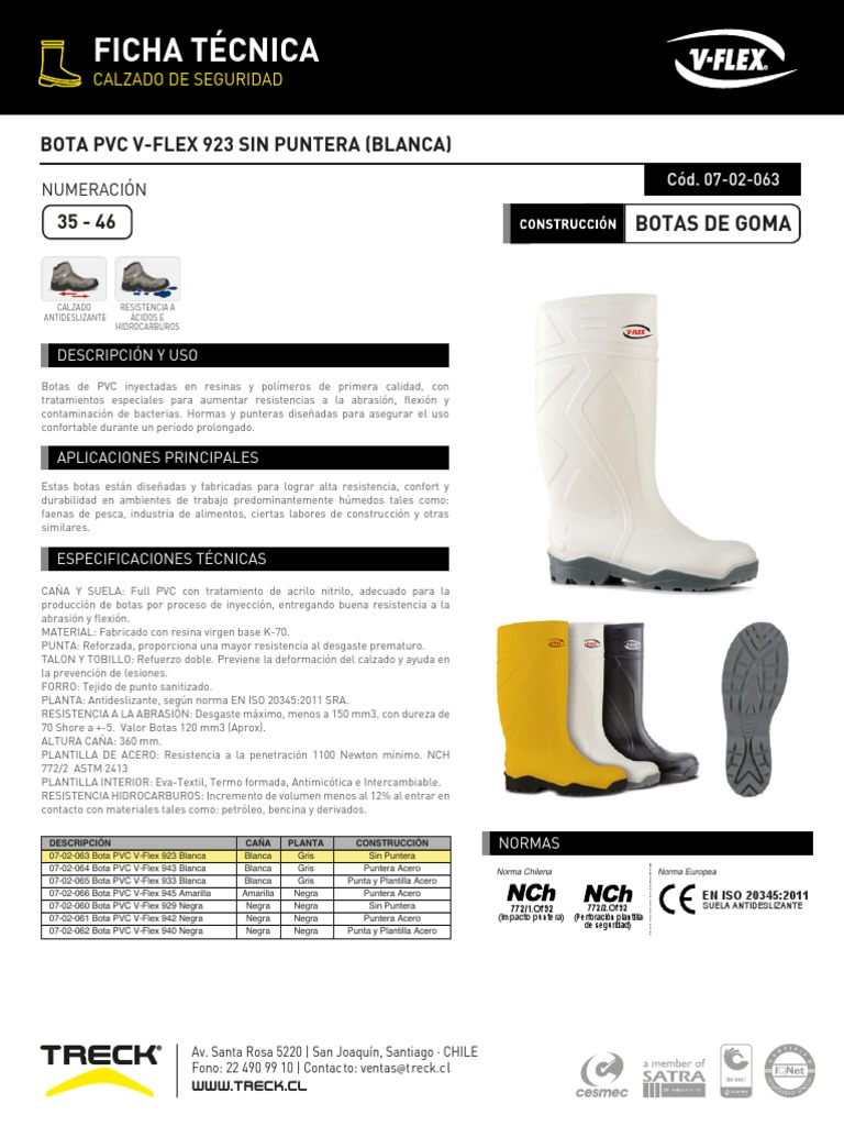 Ficha Técnica: Bota PVC V-Flex 923 Sin Puntera (Blanca) | PDF
