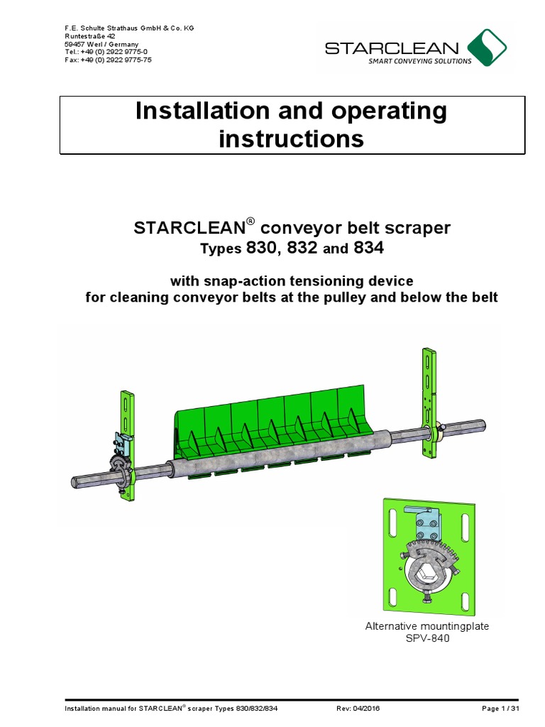 Installation and Operating Instructions: Starclean Conveyor Belt ...