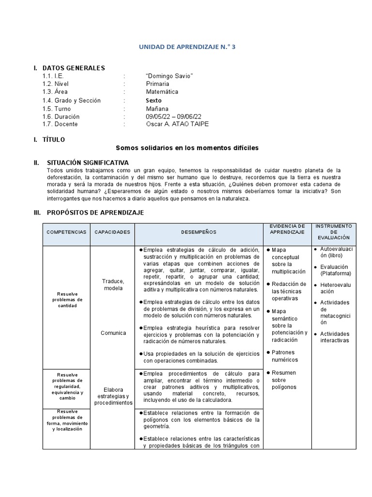 Unidad 3 Matemática 5to Grado | PDF | Triángulo | Multiplicación