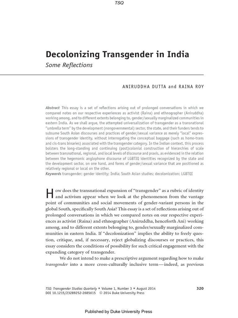Decolonizing Transgender in India | PDF | LGBTQIA+ Studies | Transgender