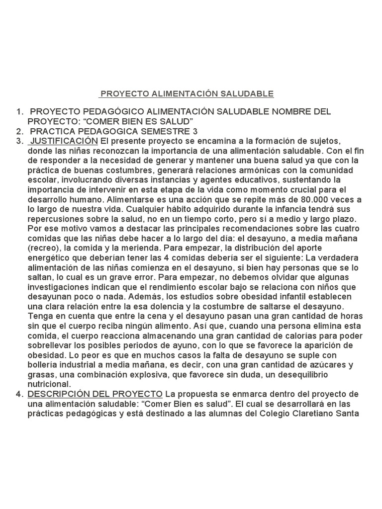 Proyecto Comer Bien es Salud | PDF | Alimentos | Nutrición